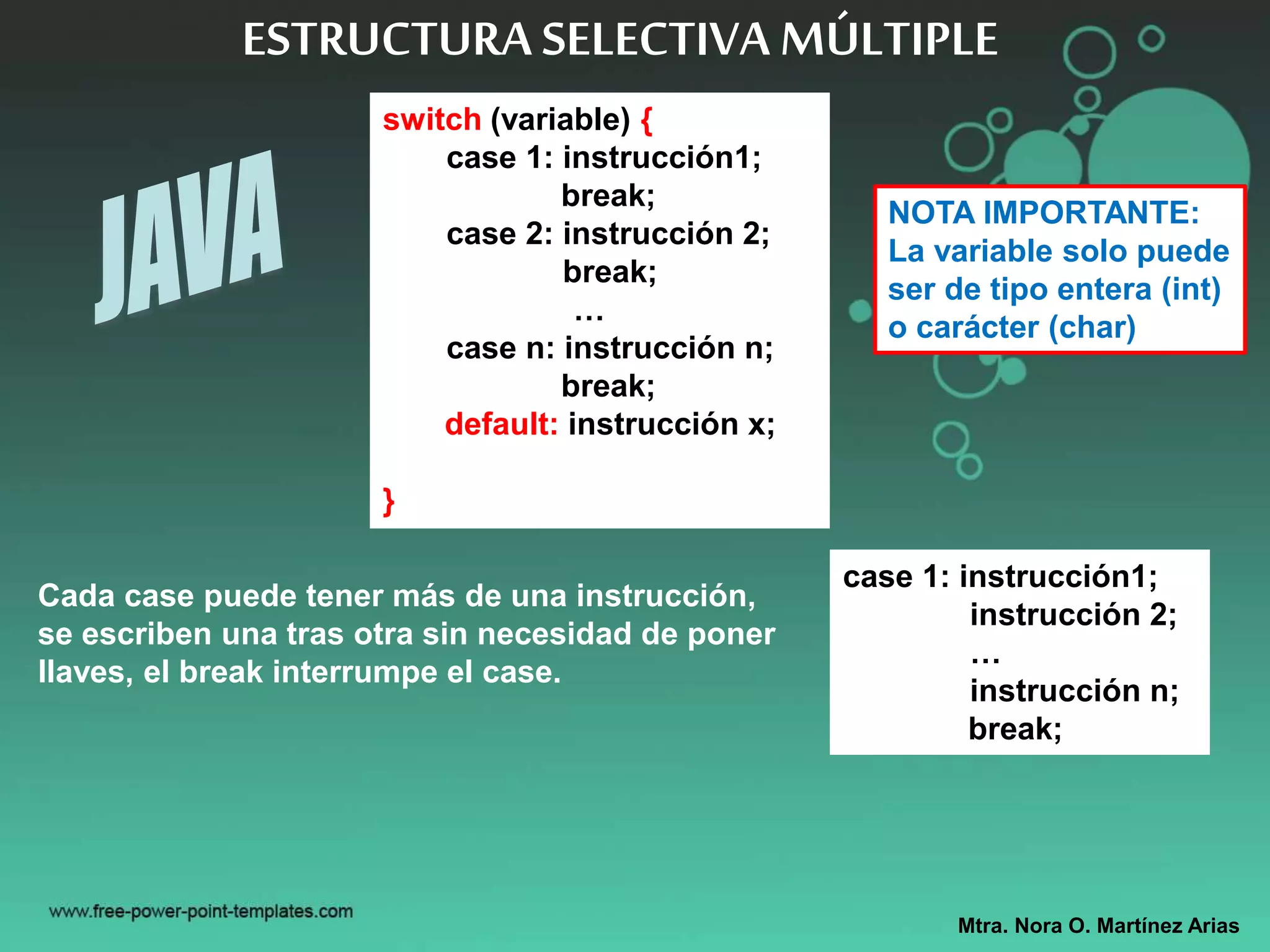 Estructura selectiva multiple con Java | PPT