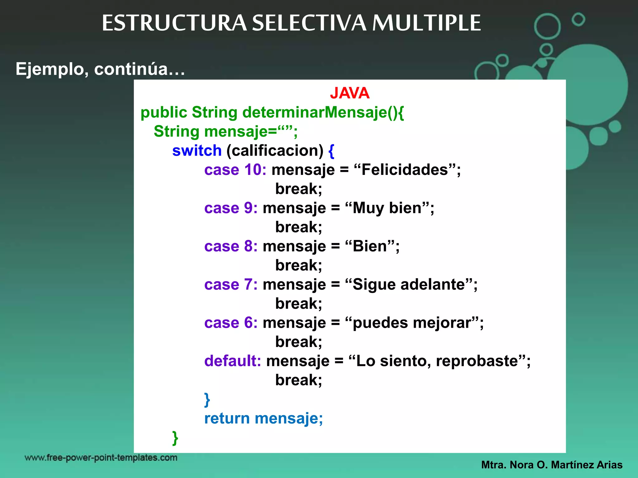 Estructura selectiva multiple con Java | PPT