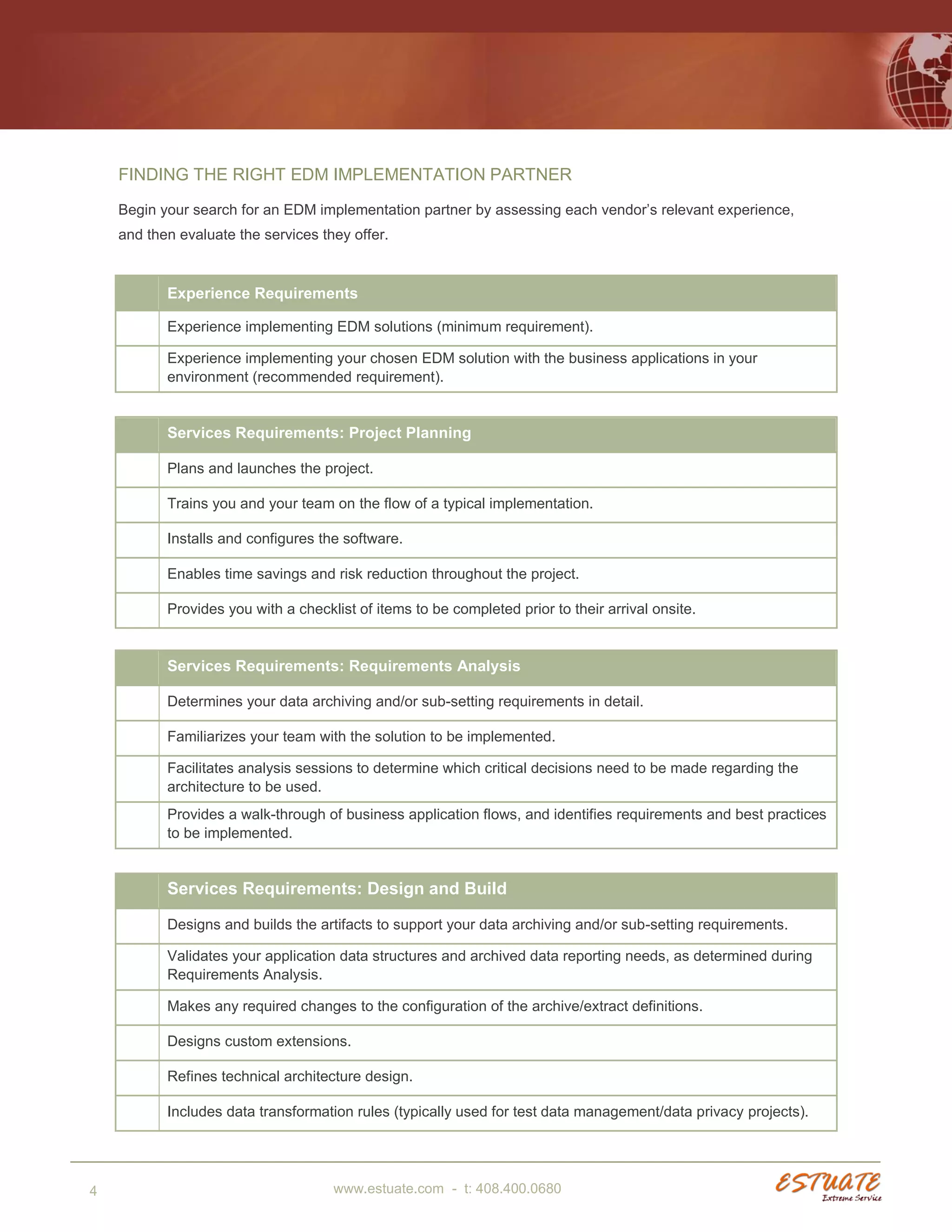 Estuate EDM Checklist | PDF