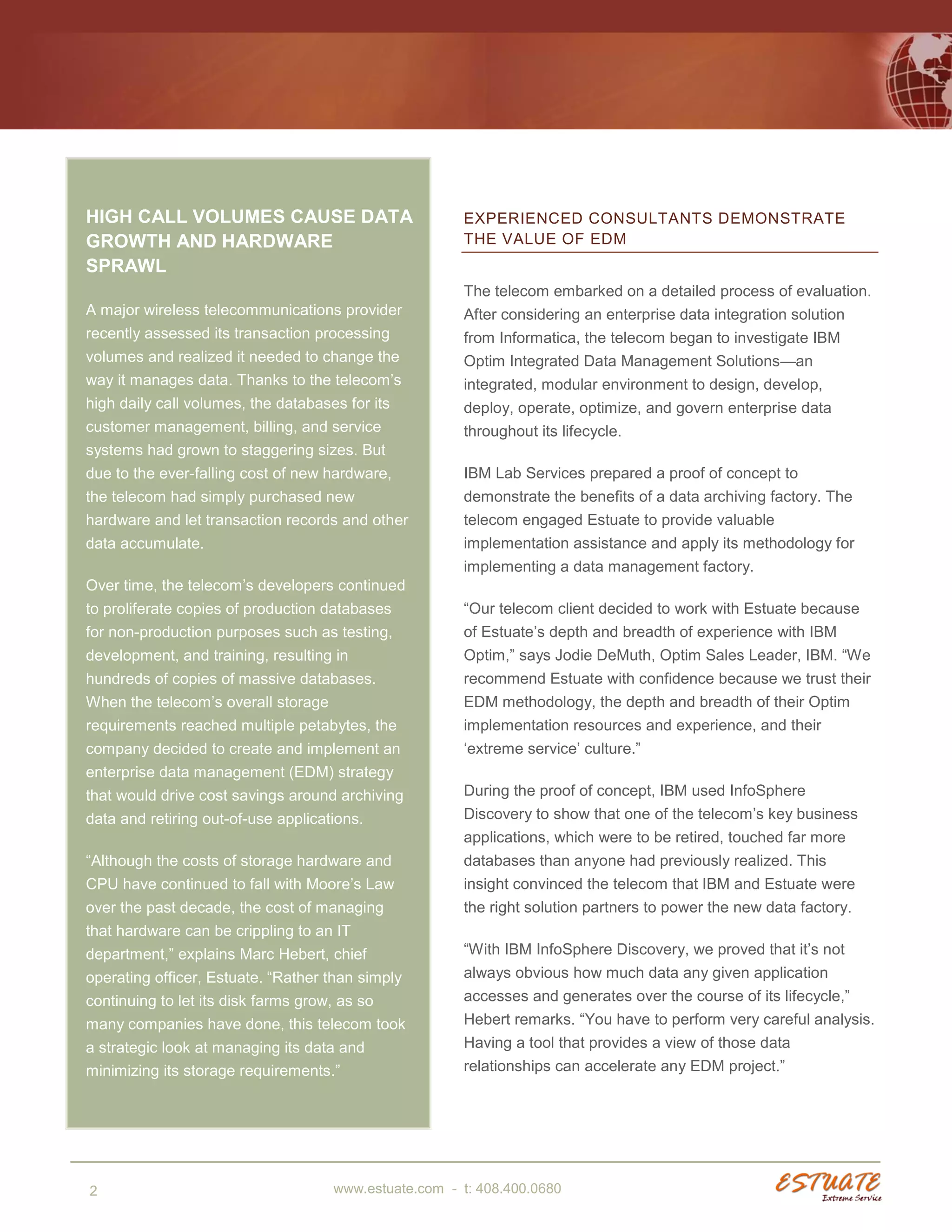 Estuate helps major wireless telecom save tens of millions | PDF