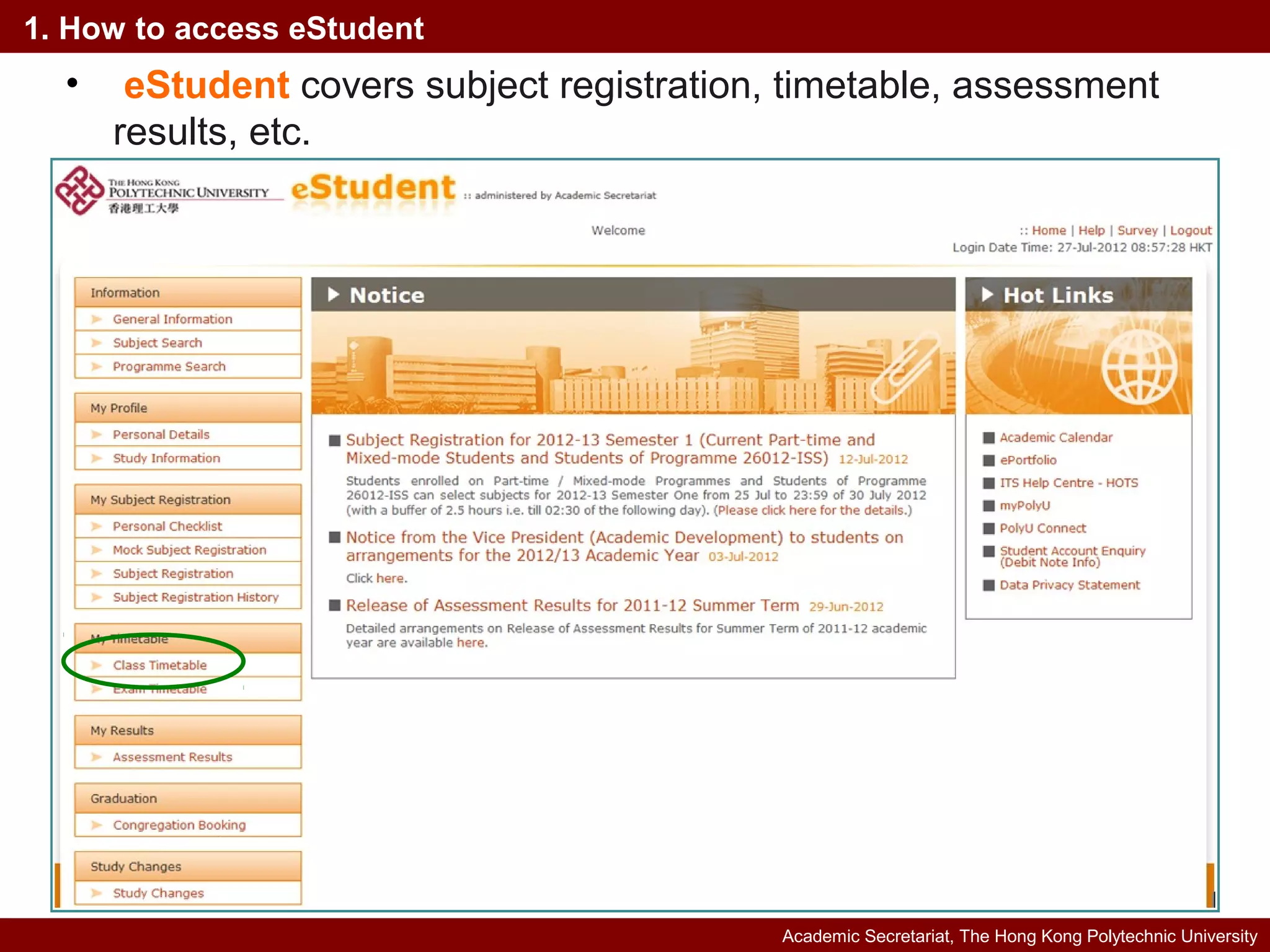 eStudent Student Timetable Check | PPS