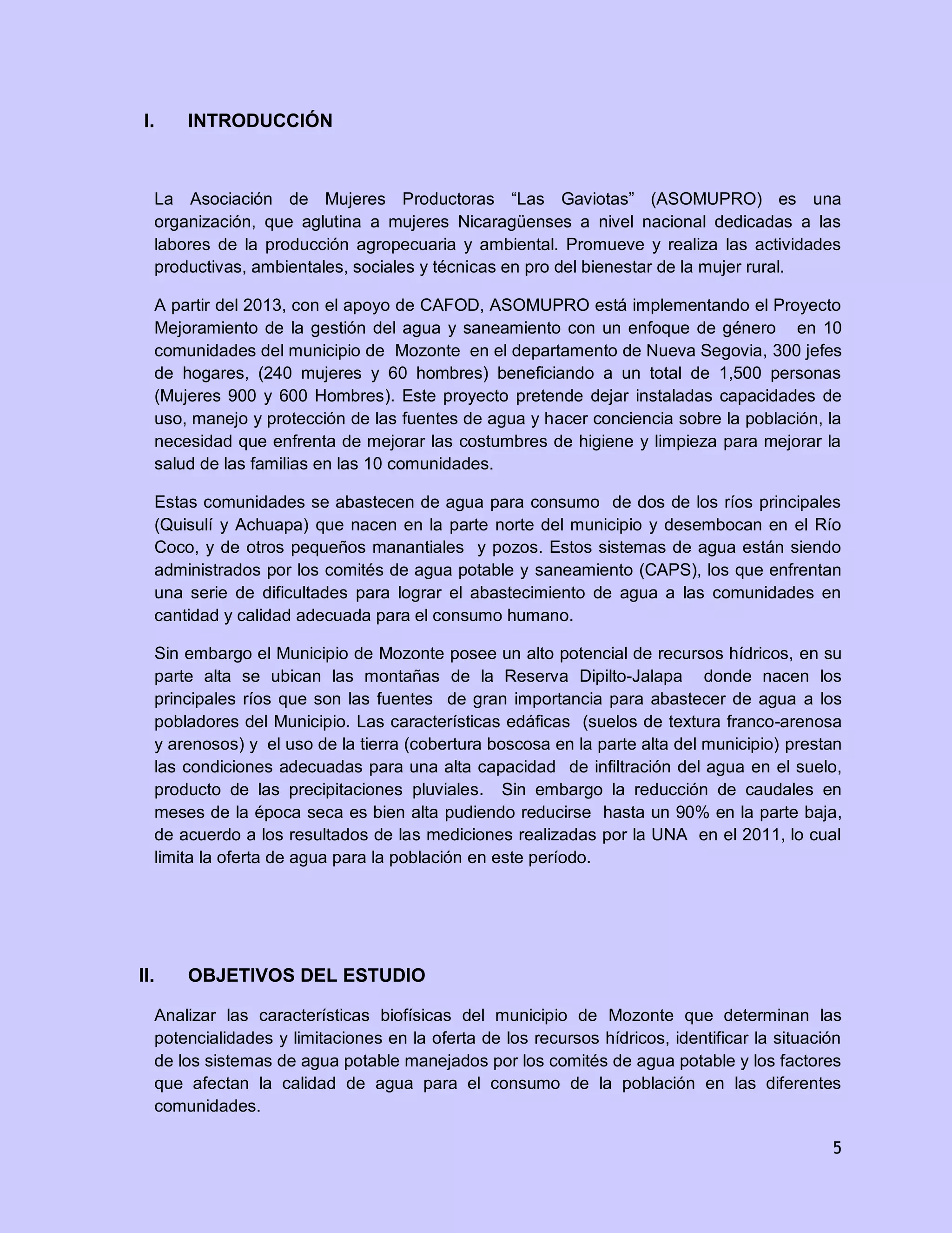 Estudio Diagnóstico Sistemas de Agua Rural Mozonte 2014 | PDF