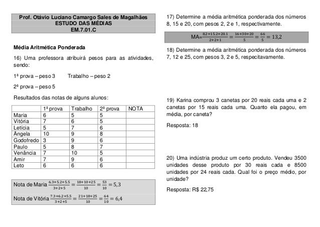 MÉdia AritmÉtica Simples E Ponderada