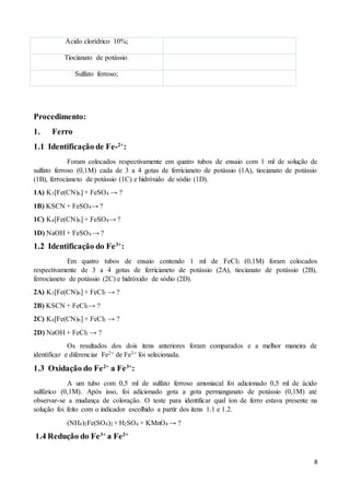 Estudo do ferro, cobalto e cobre | DOCX