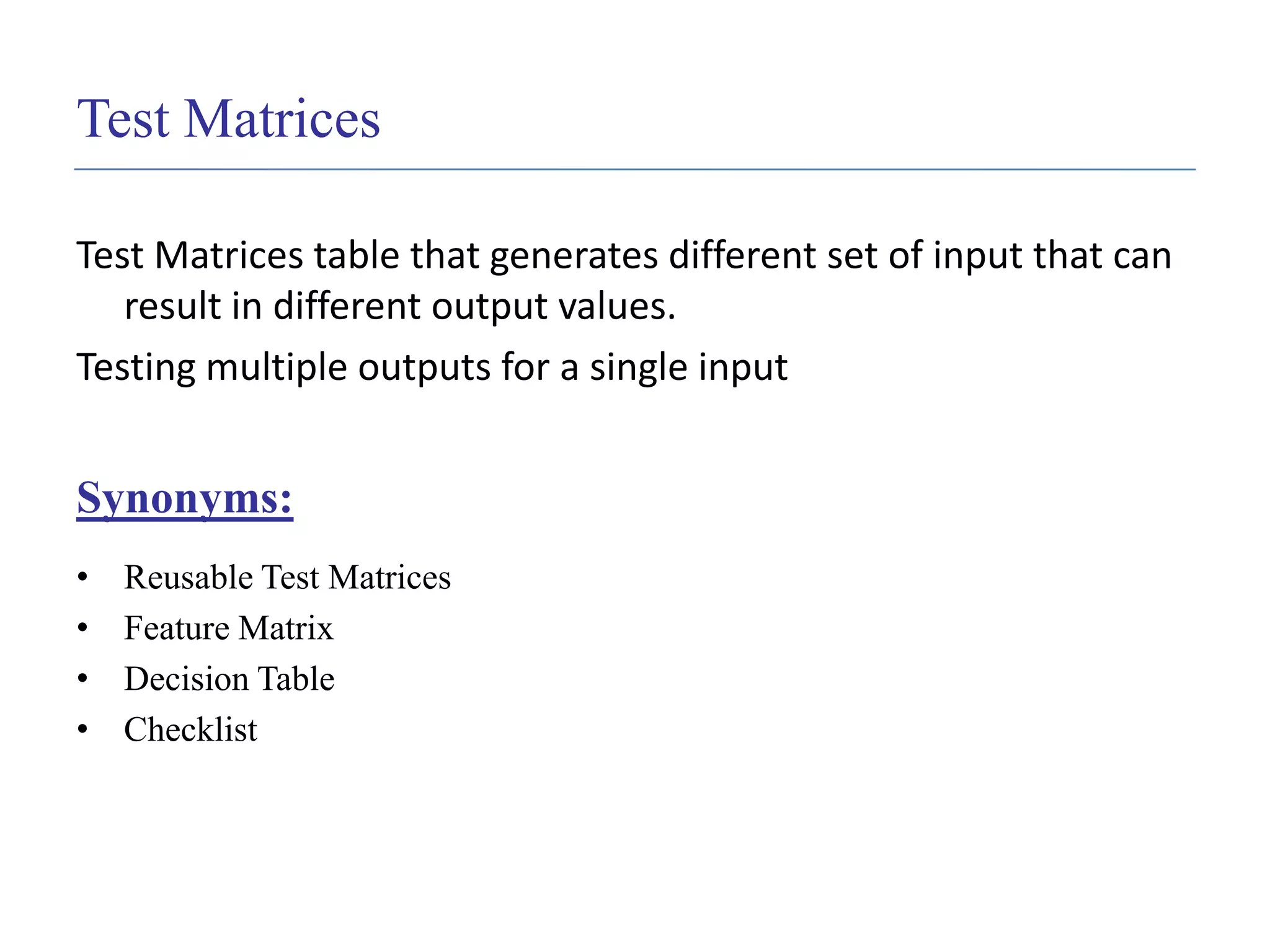 Reusable Test Matrices Presentaion | PPTX