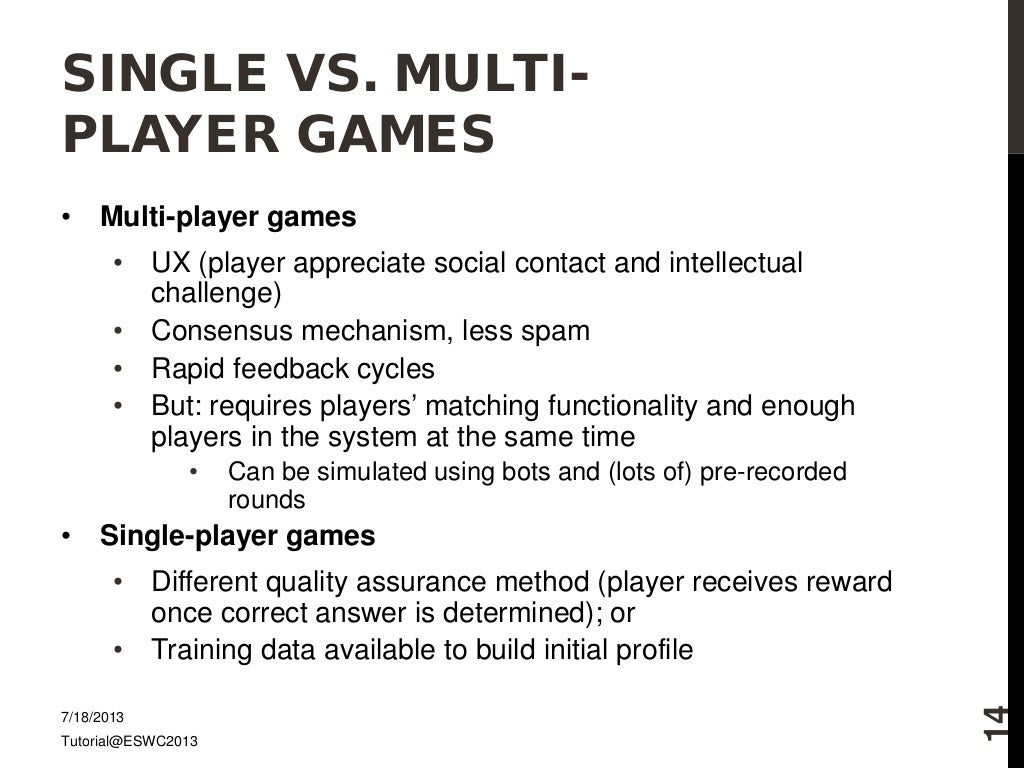 SINGLE VS. MULTI- PLAYER GAMES