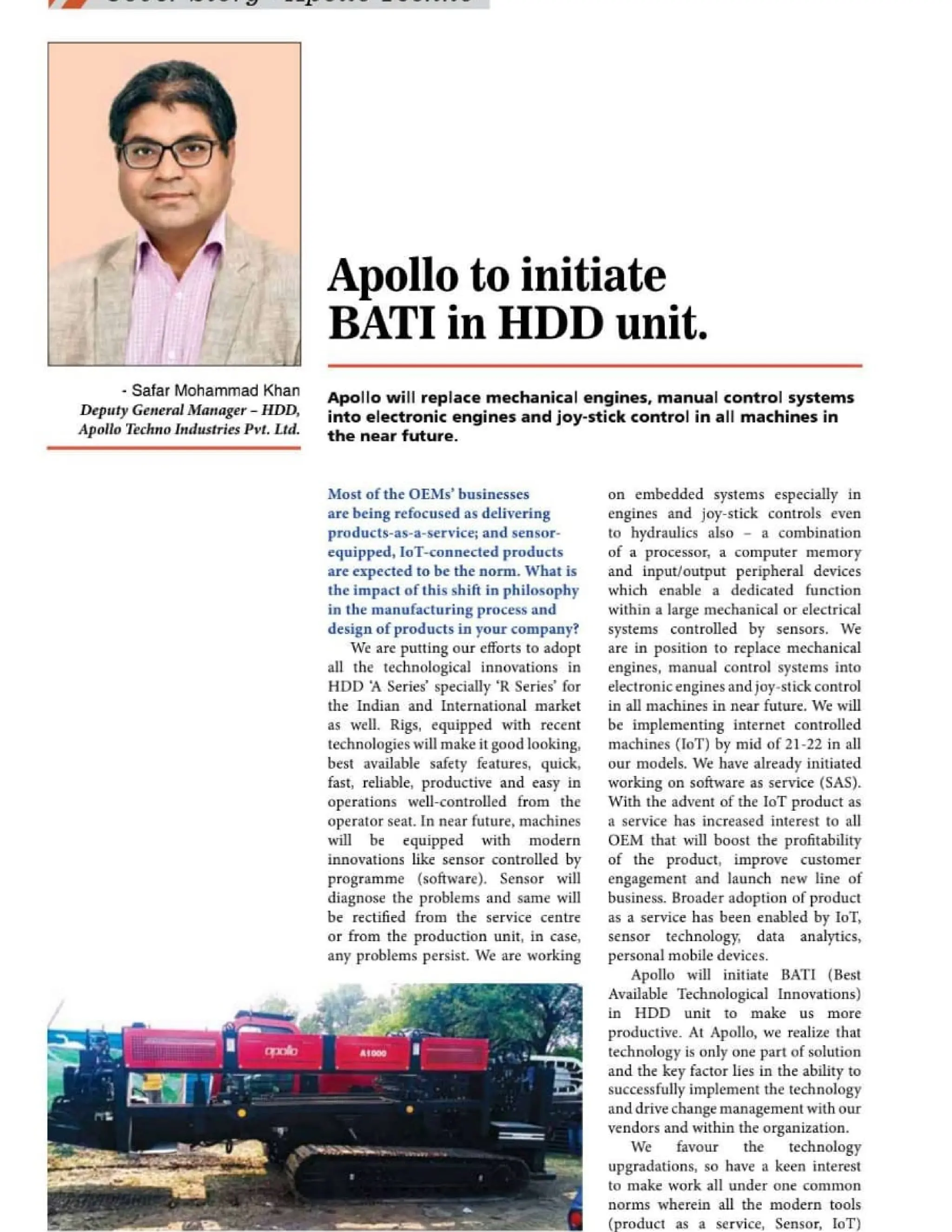 Apollo to initiate best available Technical features in HDD Machines | PDF