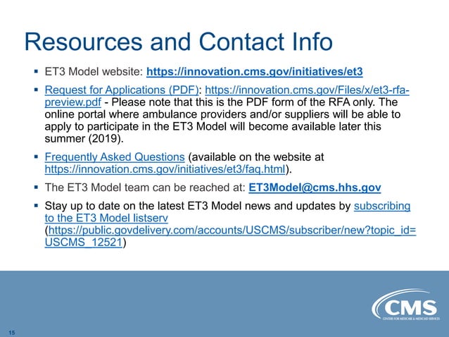 Webinar: Emergency Triage, Treat, and Transport (ET3) Model RFA | PPT