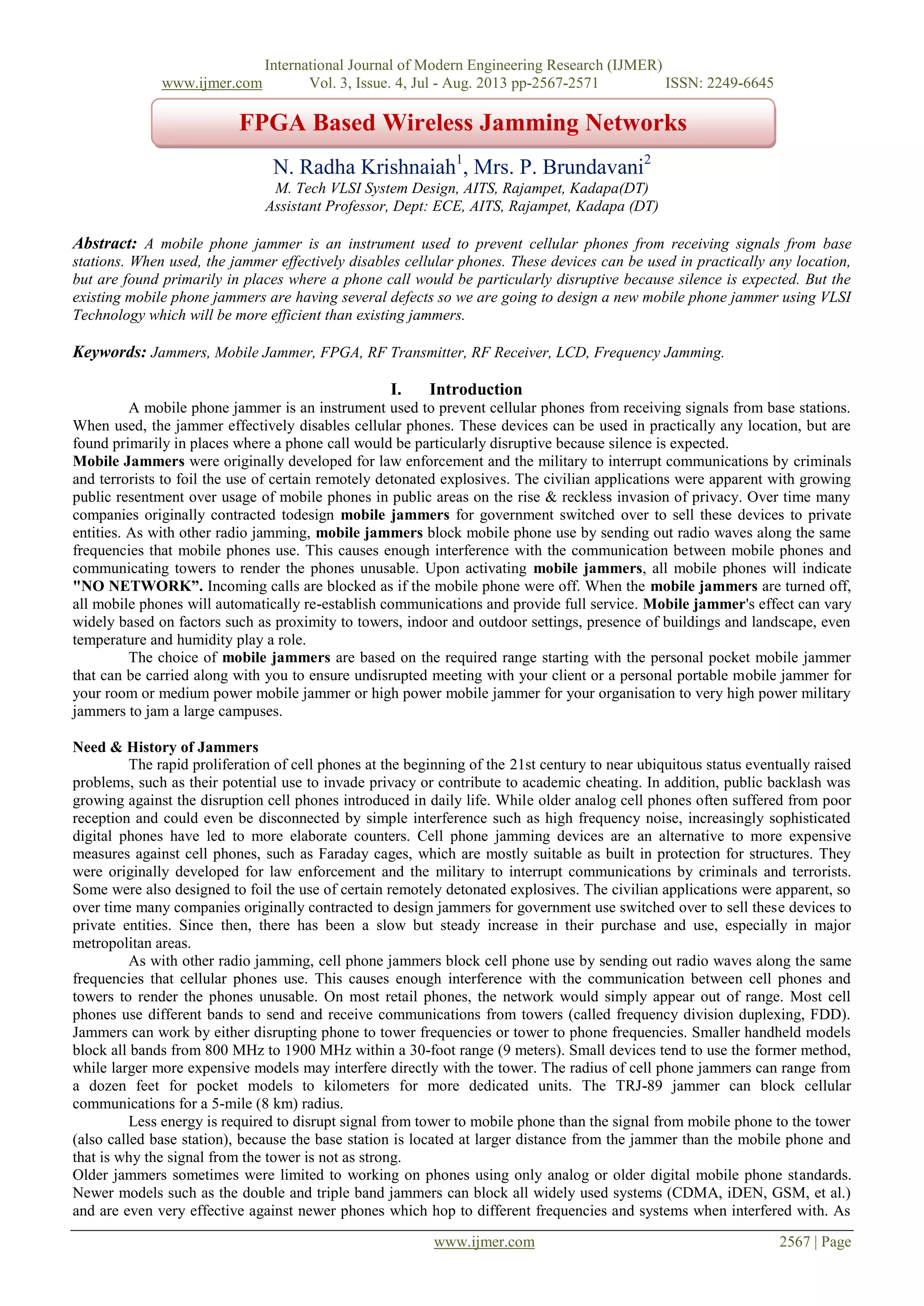 FPGA Based Wireless Jamming Networks | PDF