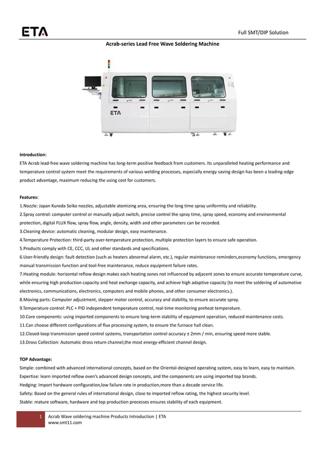 ETA Acrab series wave soldering machine | PDF