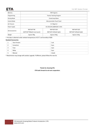 ETA automatic screwing robot | PDF | Robotics | Technology & Computing