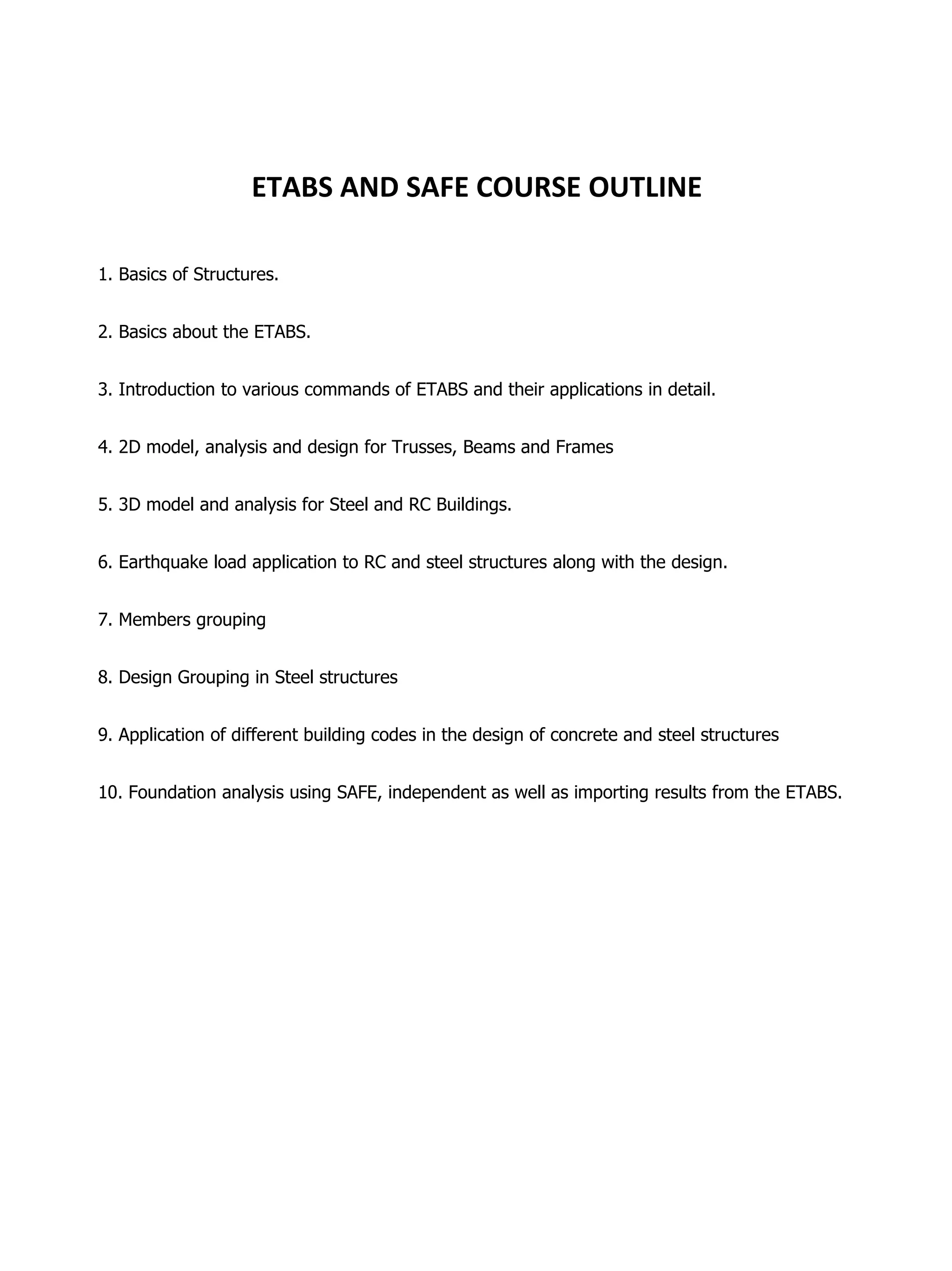 Etabs and safe_course_outline | DOC
