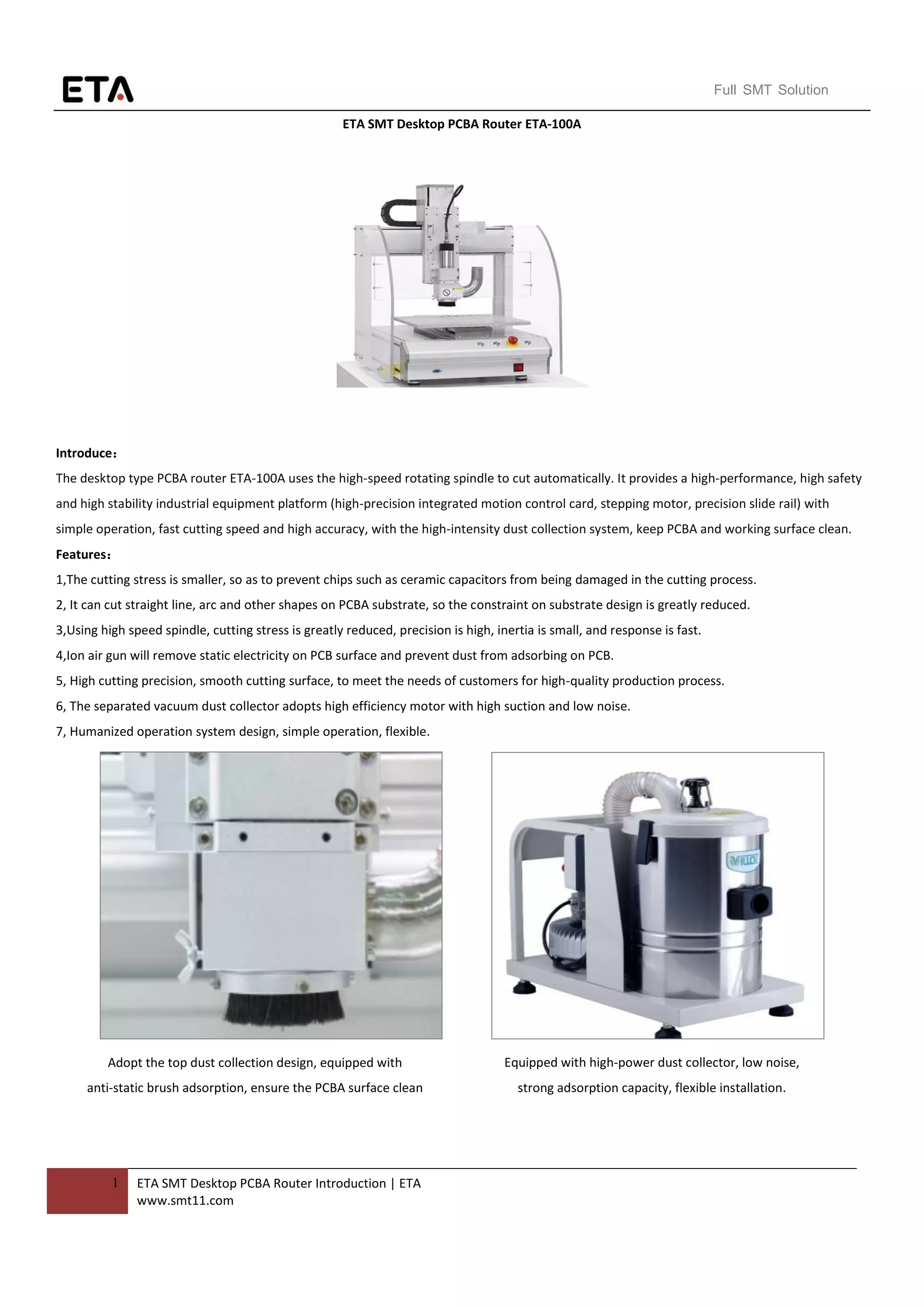 ETA SMT Desktop PCBA Router ETA-100A | PDF