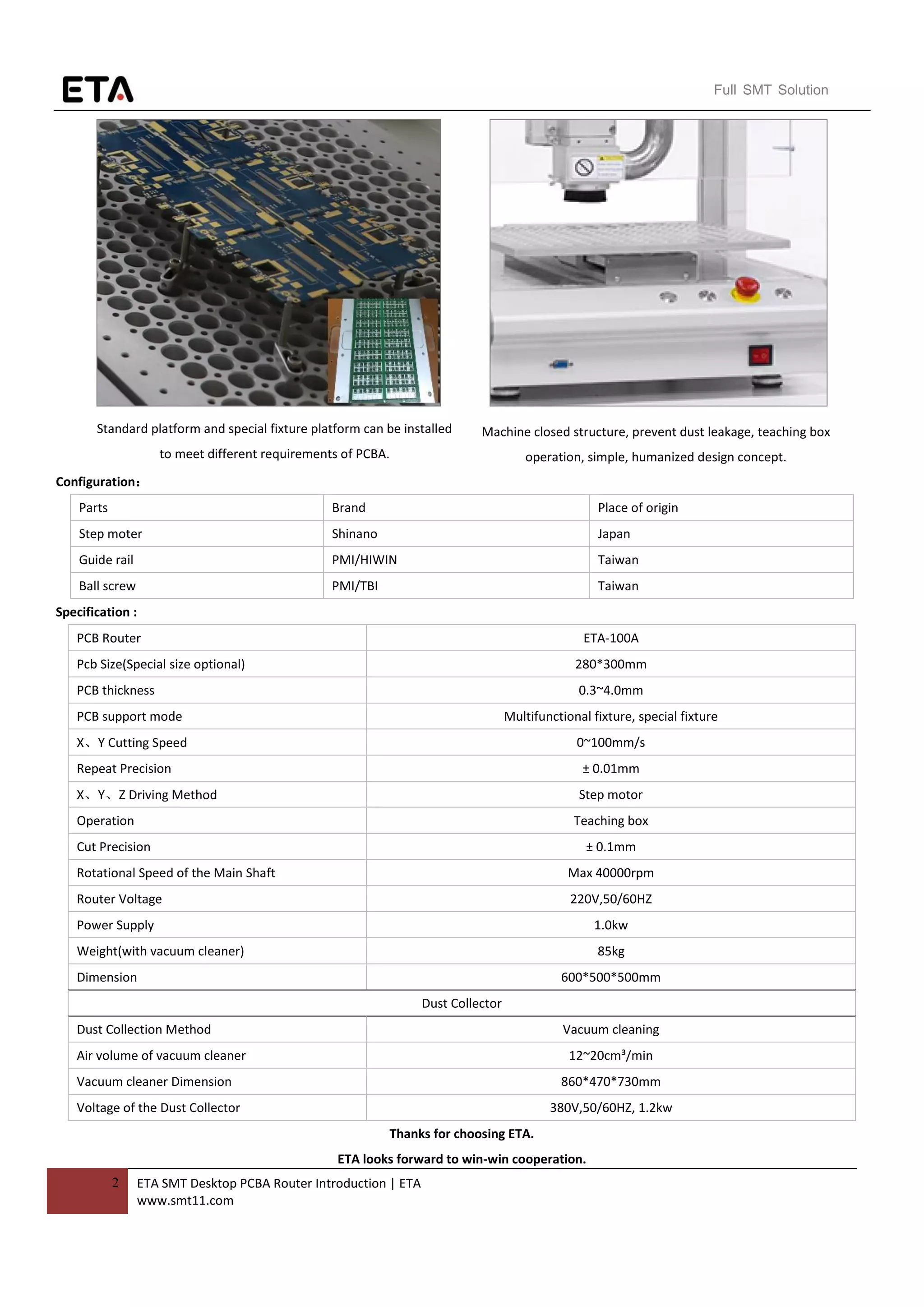 ETA SMT Desktop PCBA Router ETA-100A | PDF