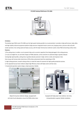 ETA SMT Desktop PCBA Router ETA-100A | PDF
