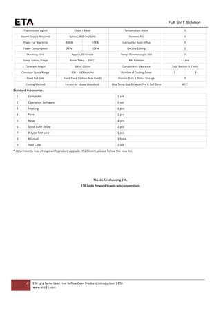 Eta lyra series reflow oven | PDF