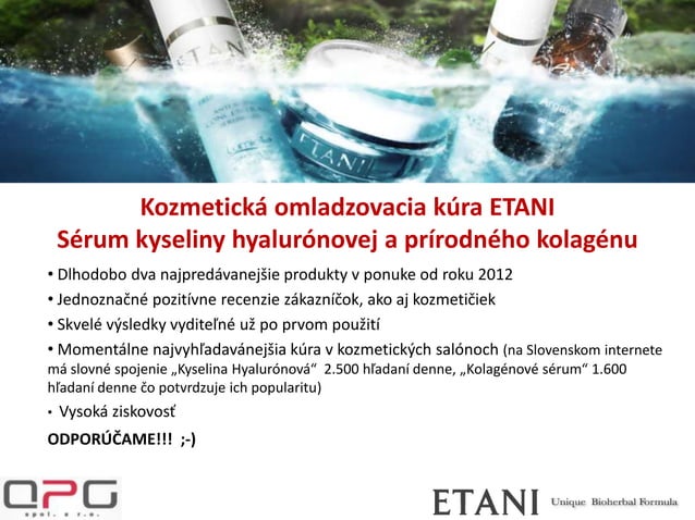 ETANI - prirodna lekarska kozmetika. Prezentacia pre kozmeticka salony ...