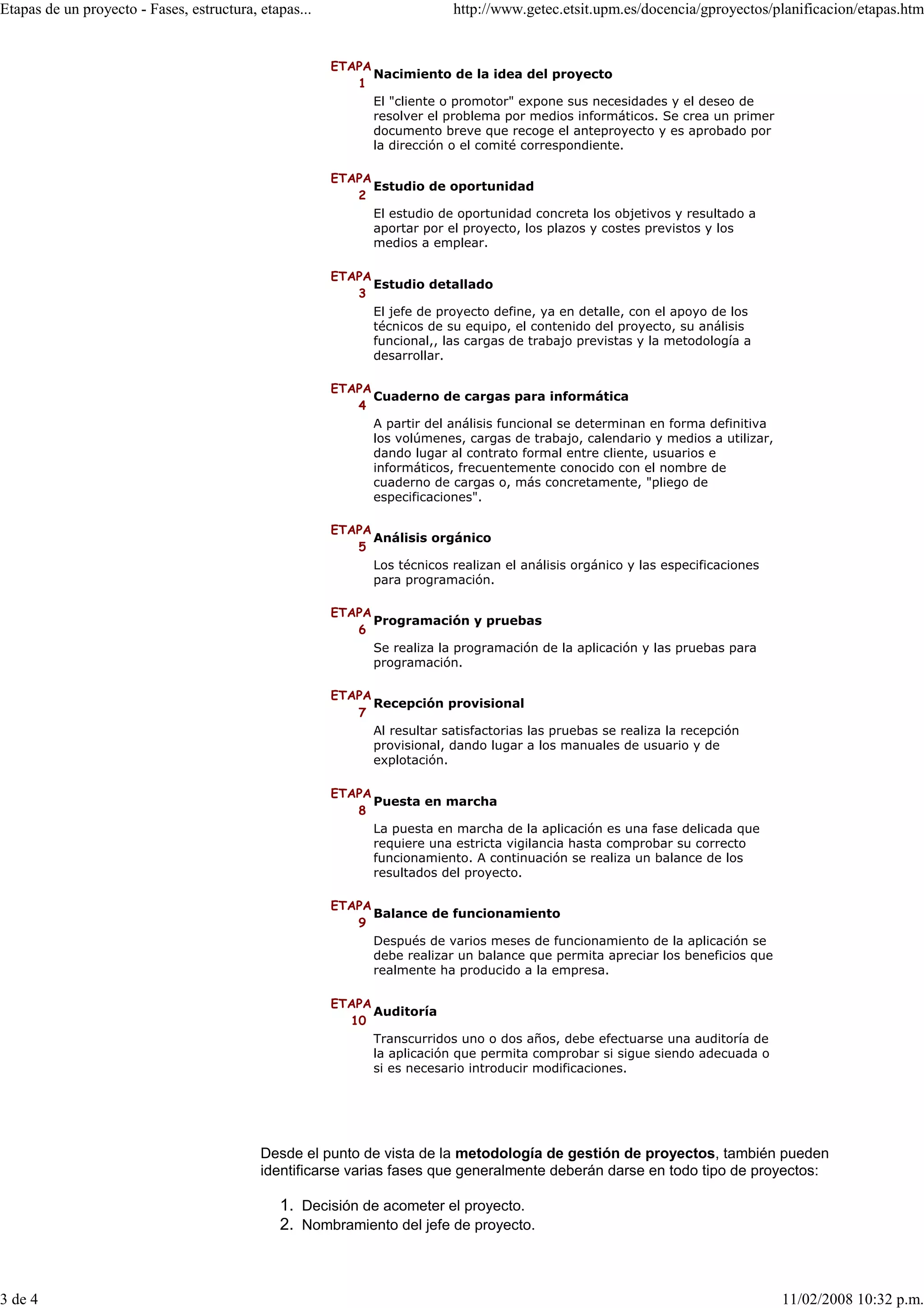 Etapas De Un Proyecto Fases, Estructura, Etapas... | PDF
