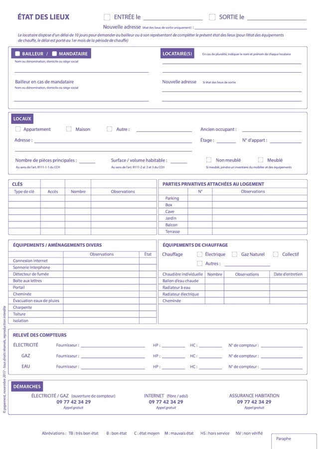 État des lieux gratuit, modèle 2