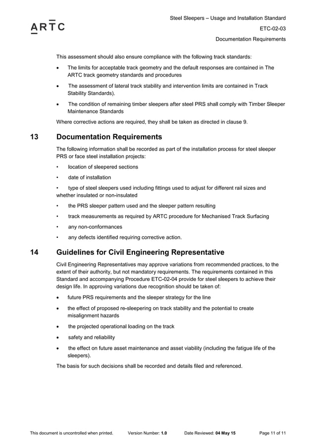 Etc 02-03 - steel sleepers installation standard | PDF | Rail Travel ...