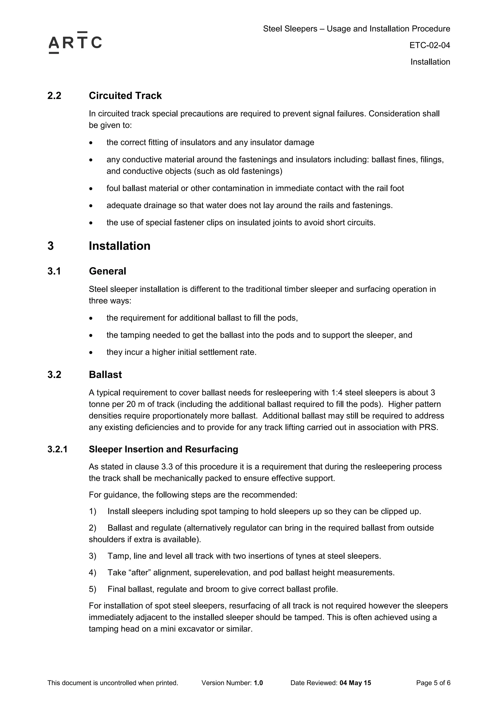 Etc 02-04 - steel sleepers installation procedure | PDF