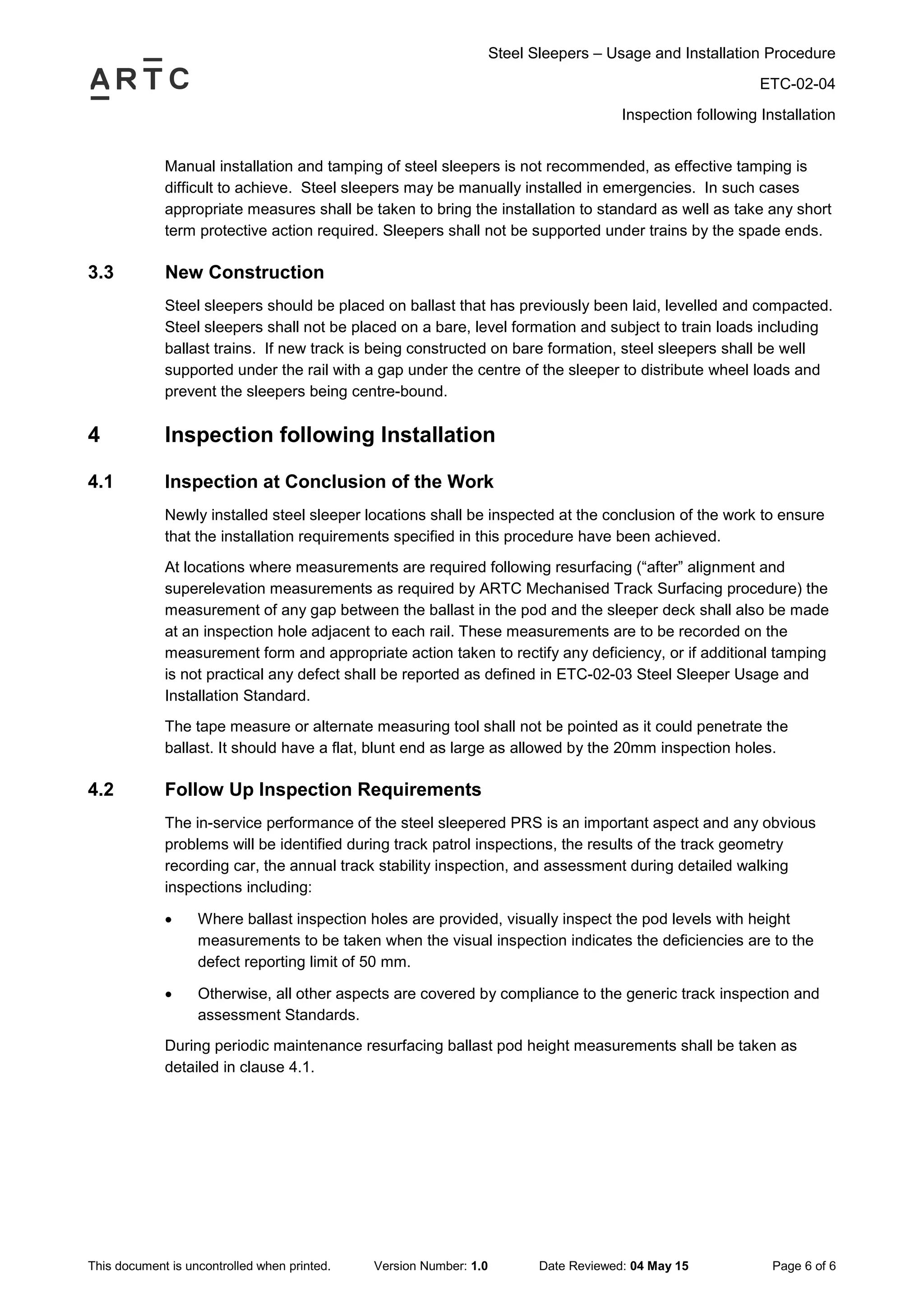 Etc 02-04 - steel sleepers installation procedure | PDF