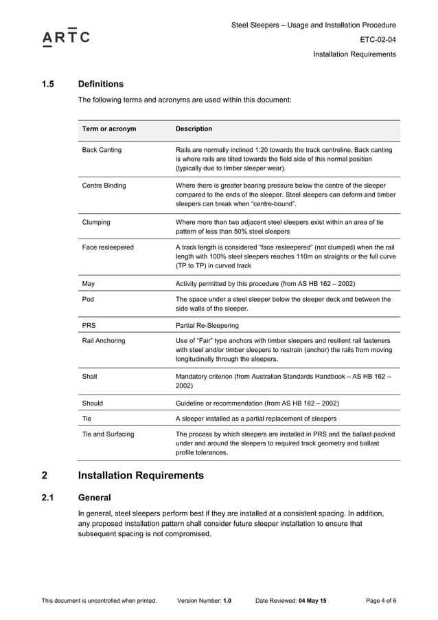 Etc 02-04 - steel sleepers installation procedure | PDF