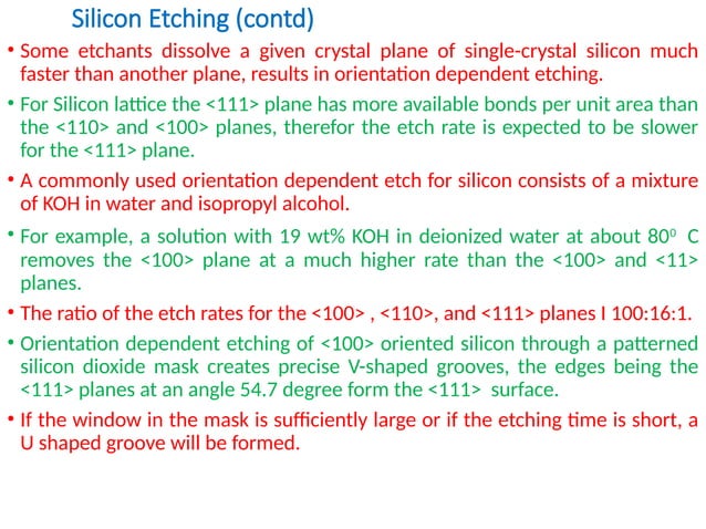 Etching in VLSI fabrication techniques of modern | PPT | Chemistry | Science