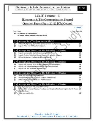 [Question Paper] Electronic & Tele Communication System (Old Course ...