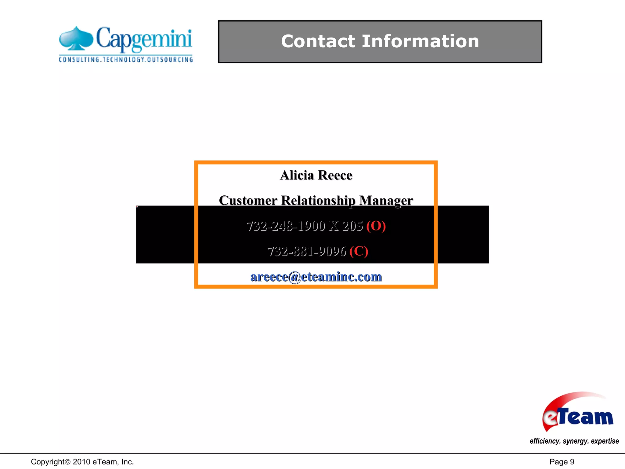 E Team Corporate Presentation Capgemini | PPT