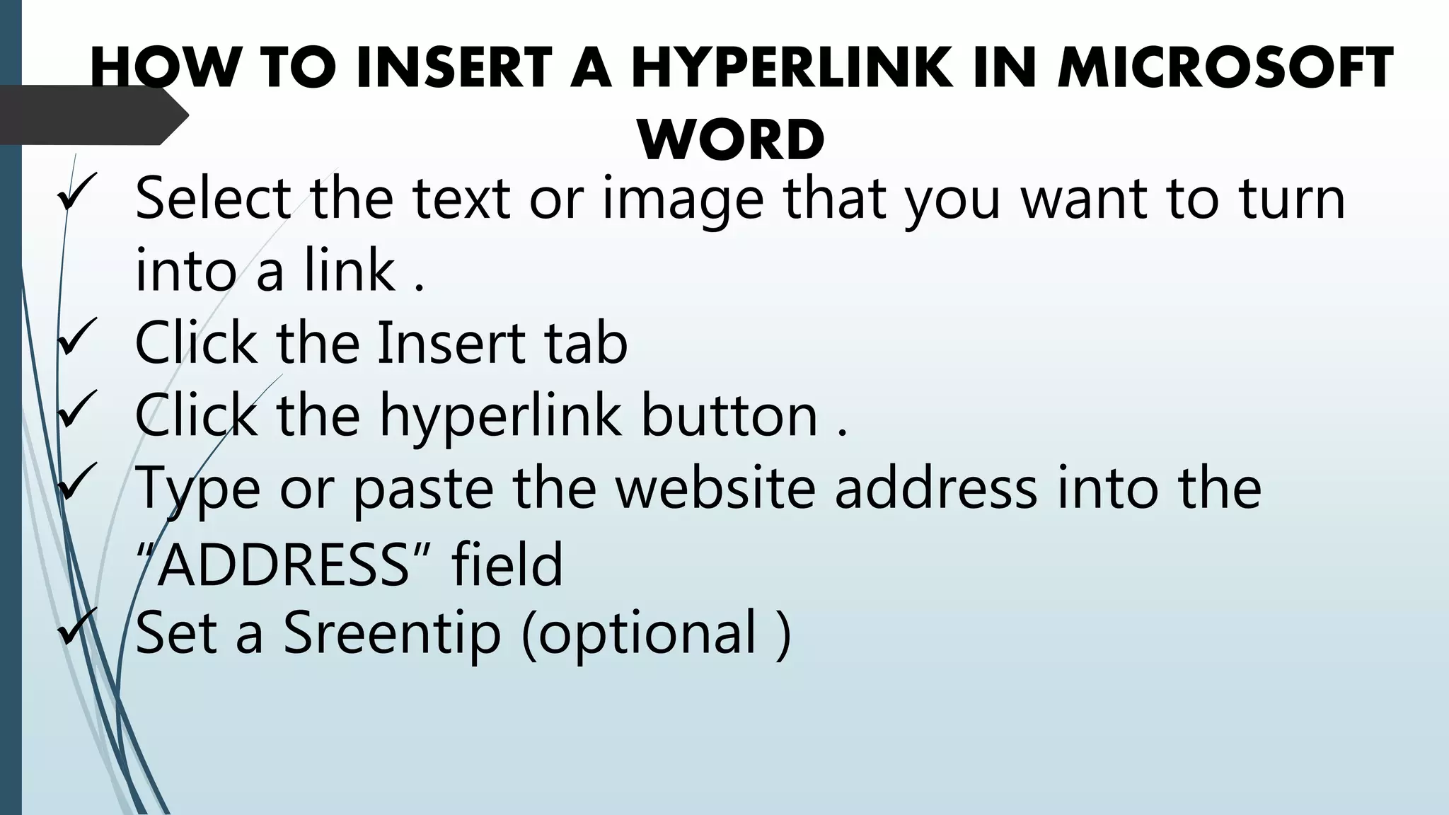HYPERLINKING IN WORD AND HYPERLINKING IN PRESENTATION | PPTX