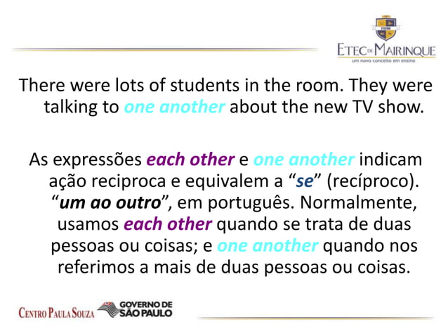 Aula 09 - each other one another | PPTX | Sports