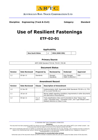 Etf 02-01 - use of resilient fastenings | PDF | Rail Travel | Travel Type