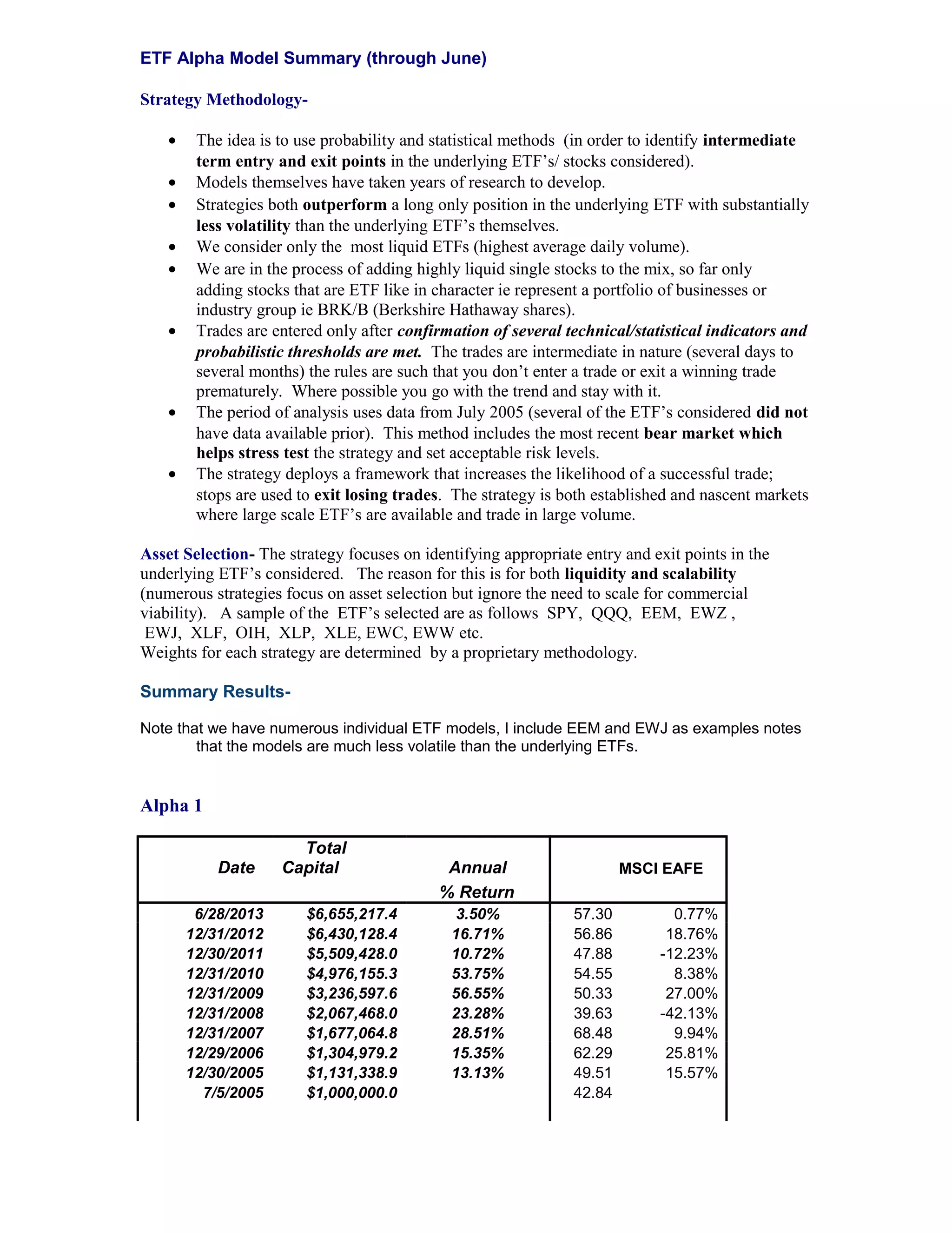 Etf alpha modelsjune2013summary | PDF