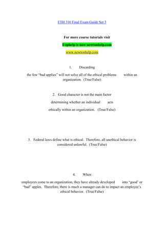 Eth 316 final exam guide set 3 | PDF