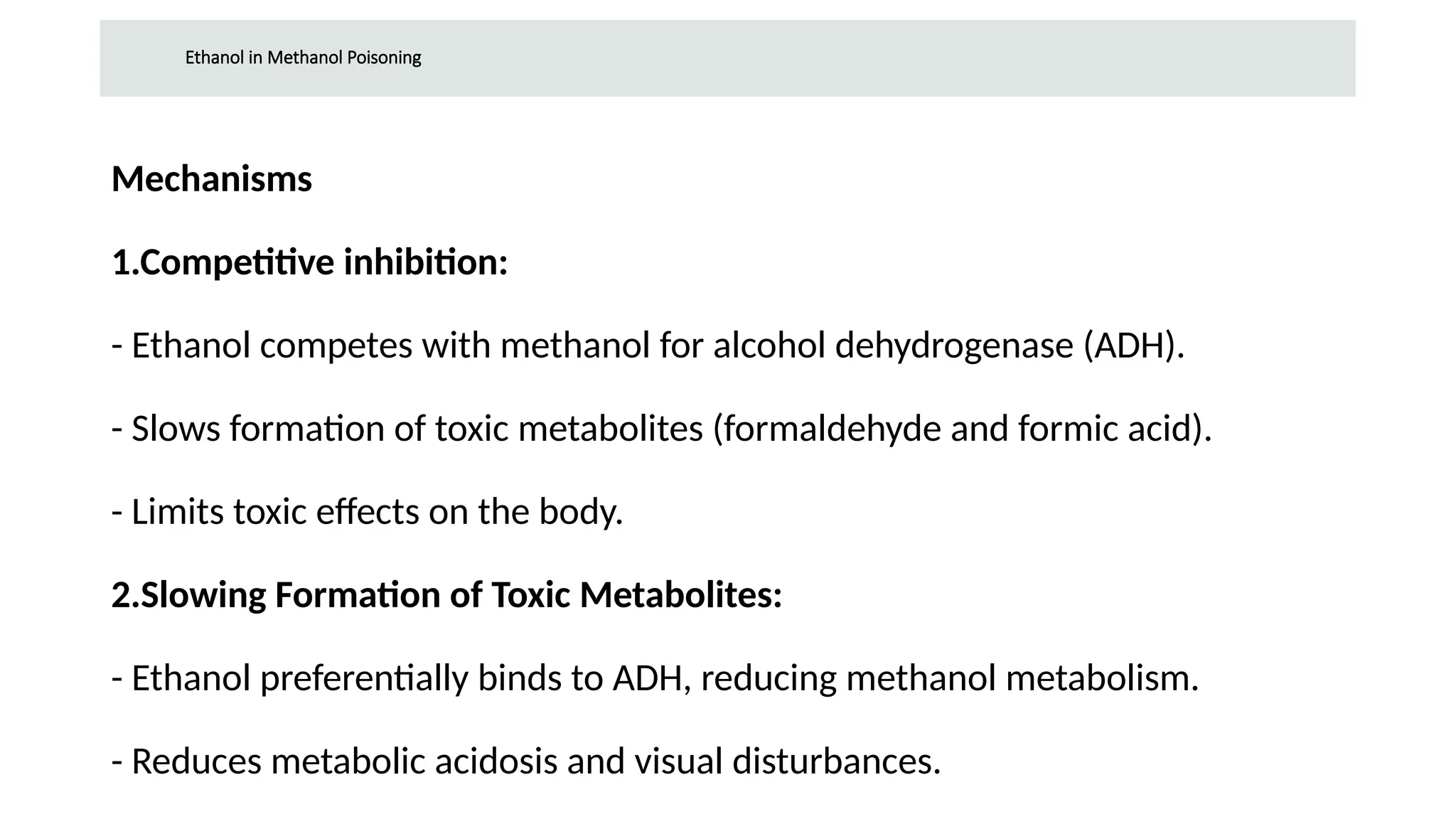Describe the symptoms and management of ethanol and methanol poisonings ...