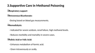 Describe the symptoms and management of ethanol and methanol poisonings ...