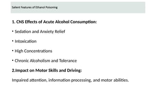 Describe the symptoms and management of ethanol and methanol poisonings ...