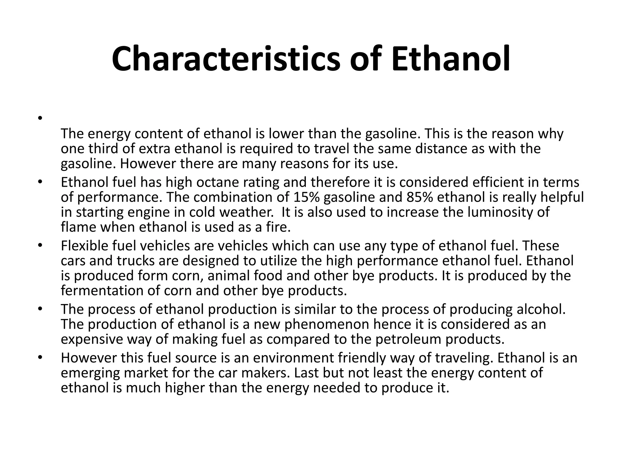 Ethanol as a transportation fuel | PPTX