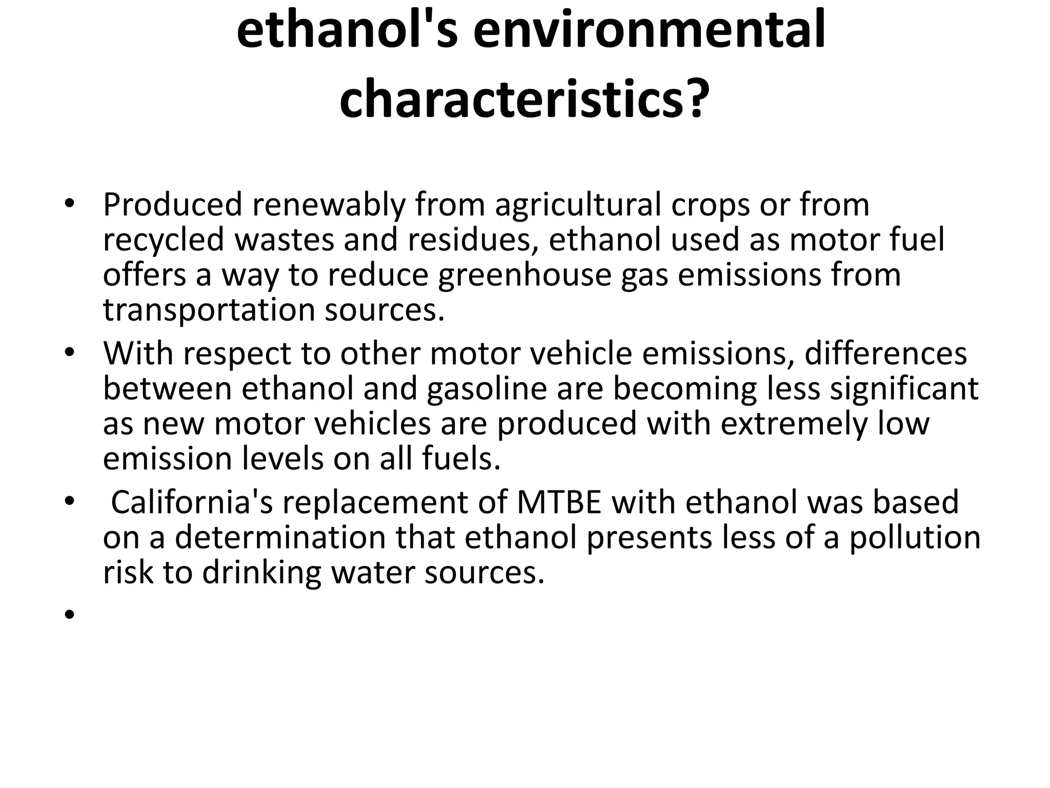 Ethanol as a transportation fuel | PPTX