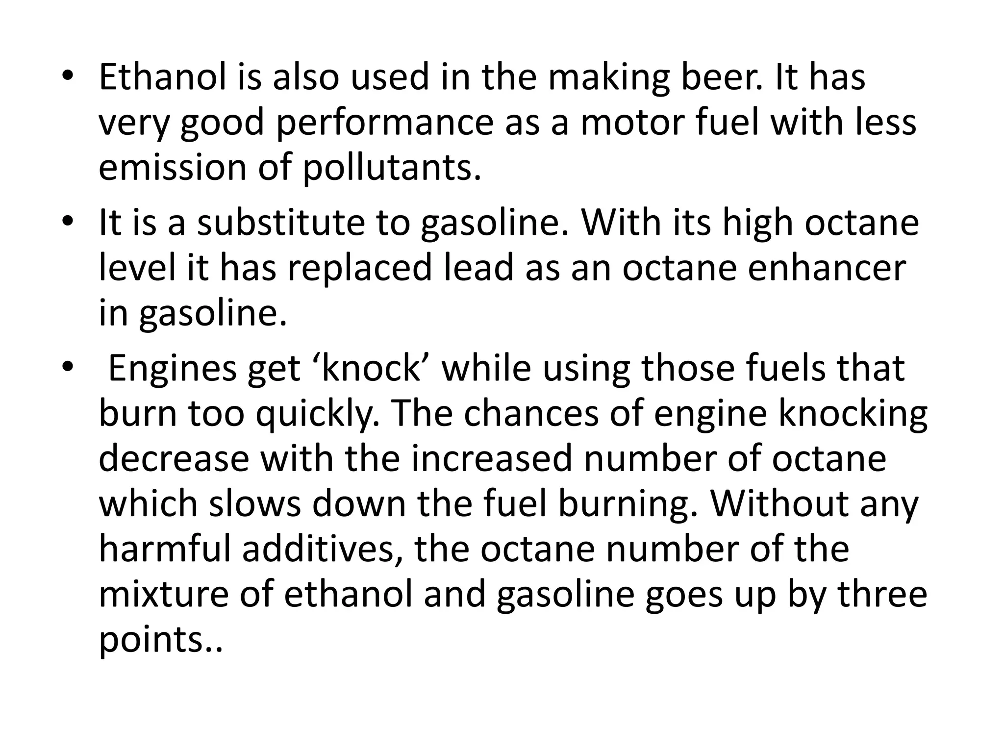 Ethanol as a transportation fuel | PPTX