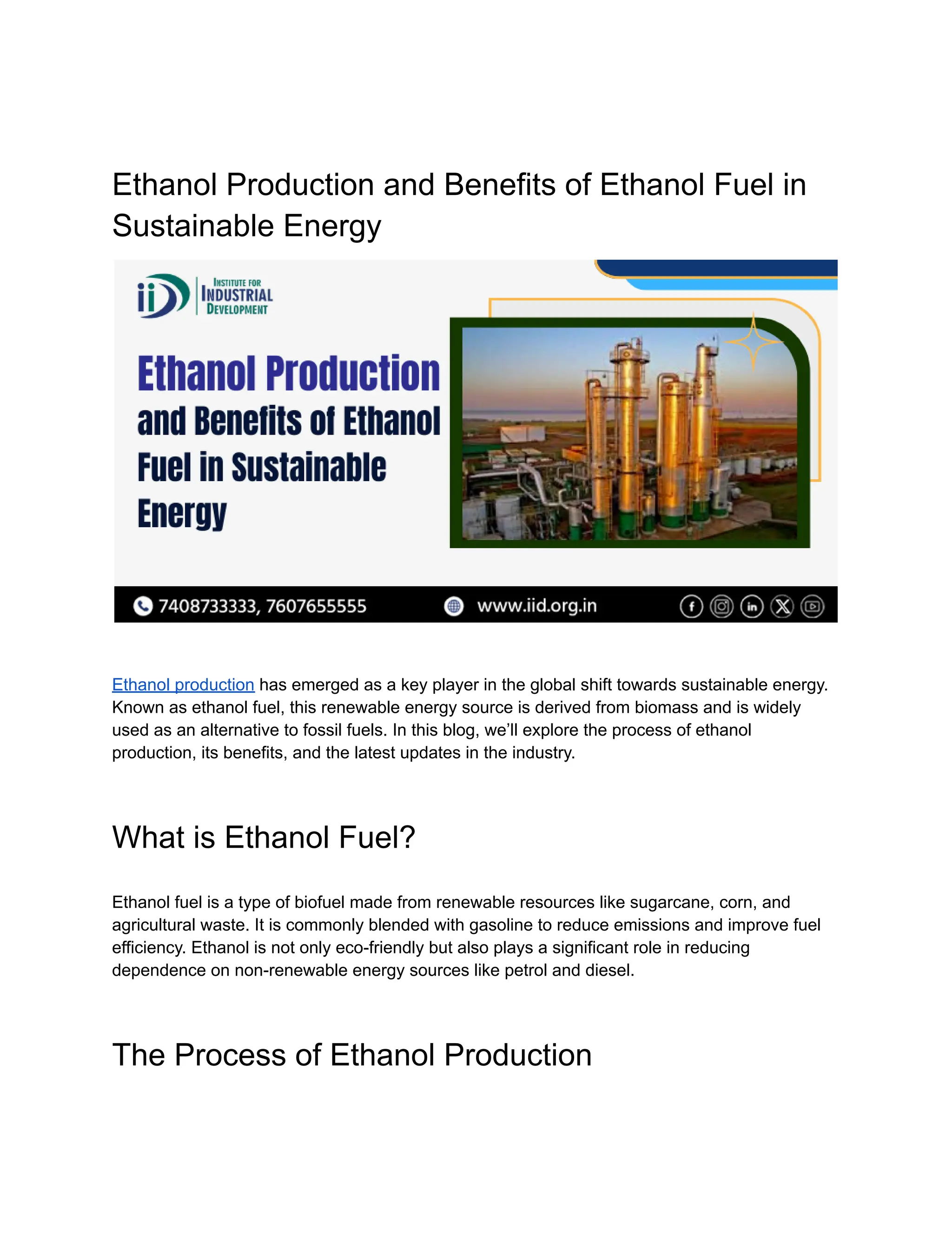 Ethanol Production and Benefits of Ethanol Fuel in Sustainable Energy | PDF