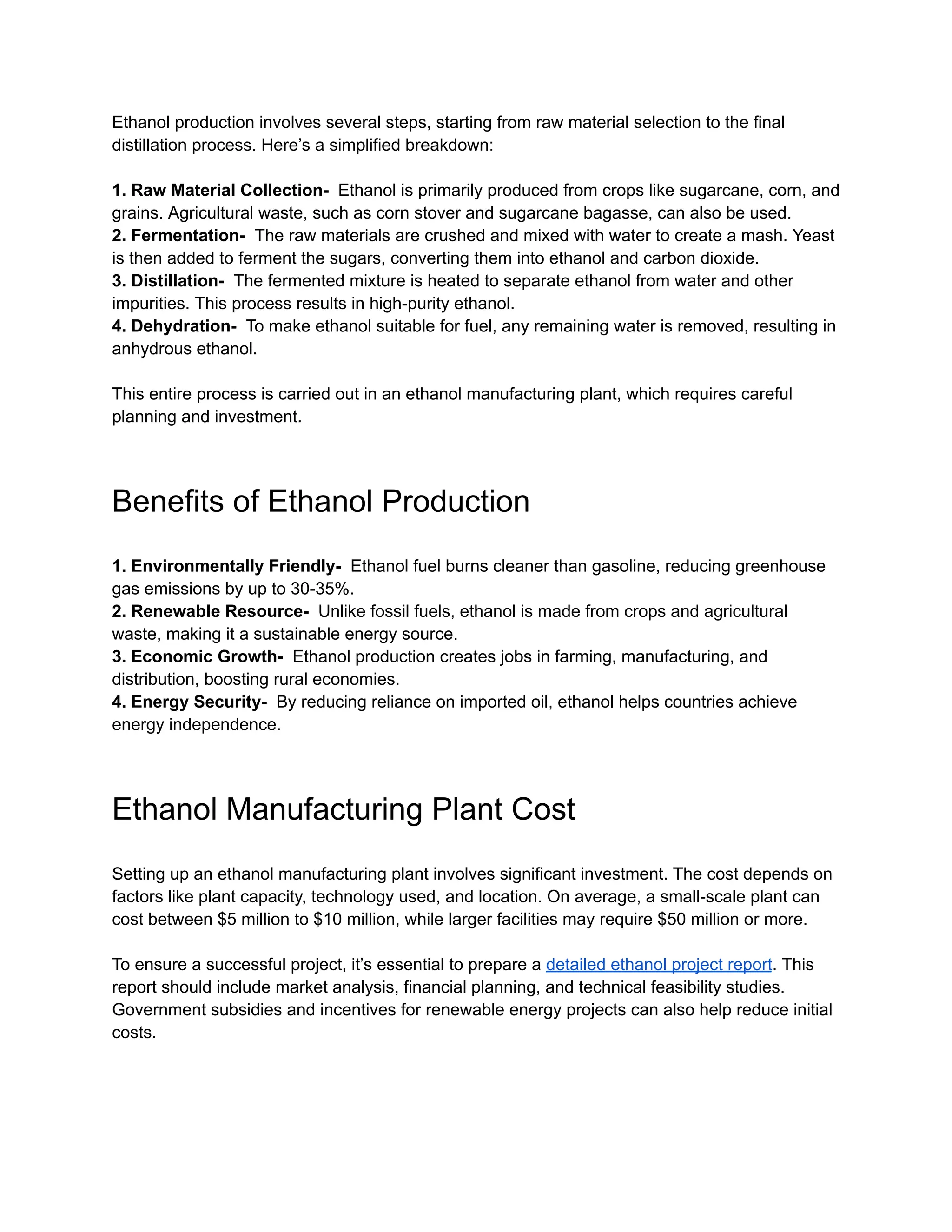 Ethanol Production and Benefits of Ethanol Fuel in Sustainable Energy | PDF