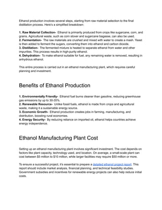 Ethanol Production and Benefits of Ethanol Fuel in Sustainable Energy | PDF