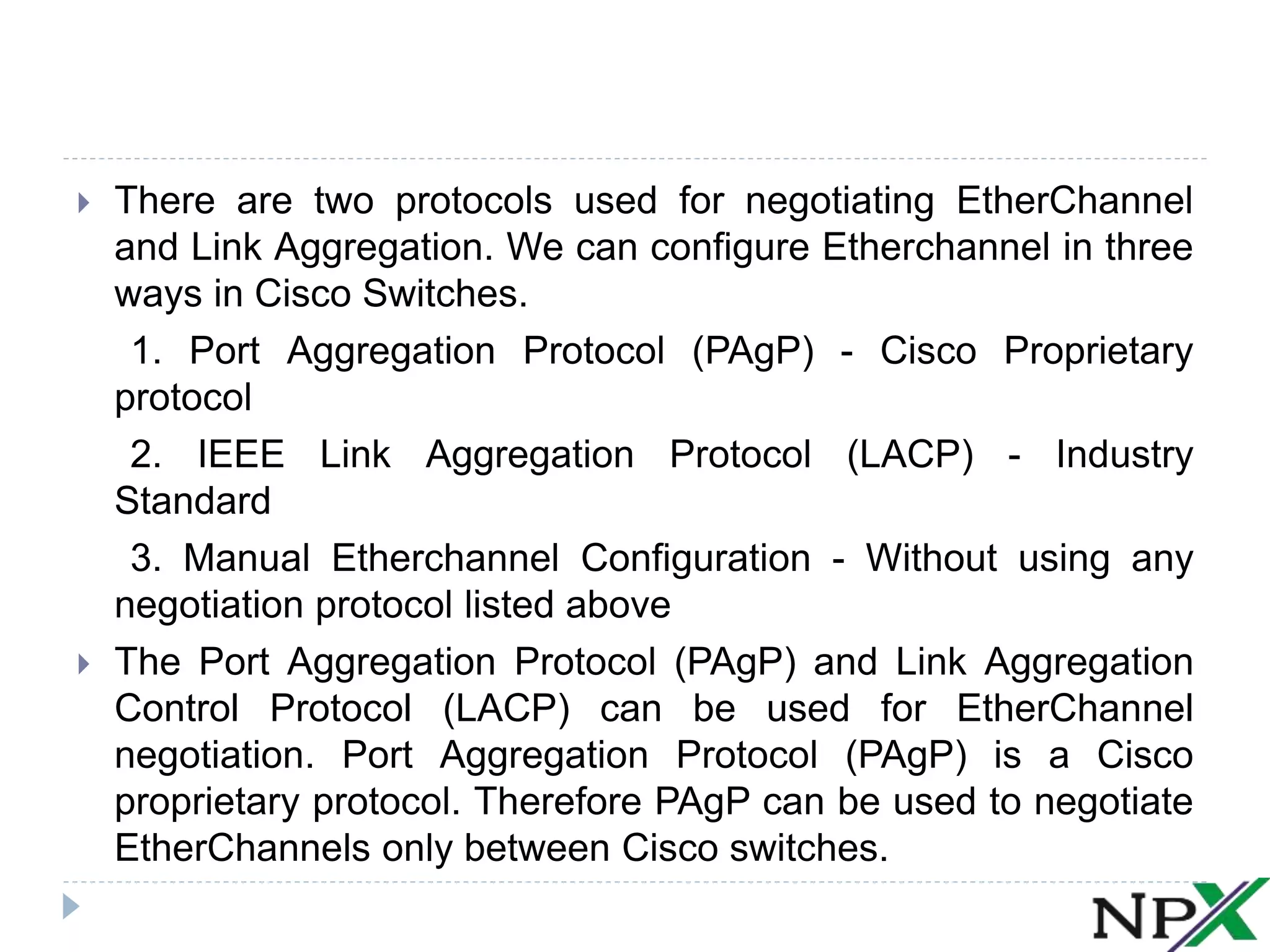 Etherchannel in Cisco Switches & Routers, Link Aggregation & PAgP LACP | PPTX