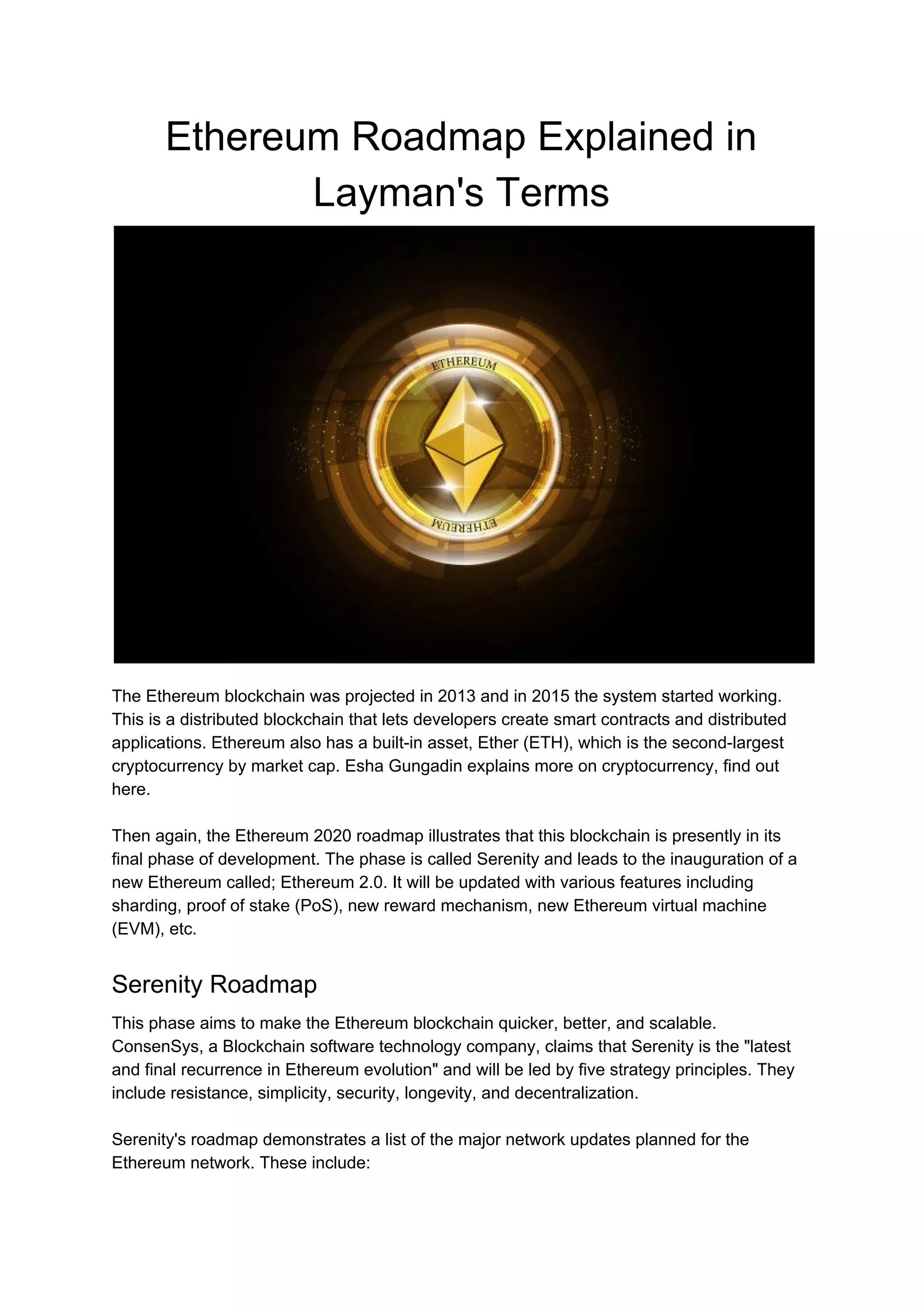 Ethereum Roadmap Explained In Laymans Terms | PDF