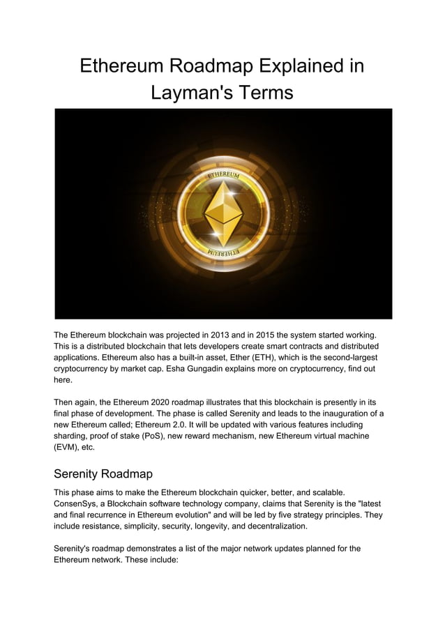 Ethereum Roadmap Explained In Laymans Terms | PDF