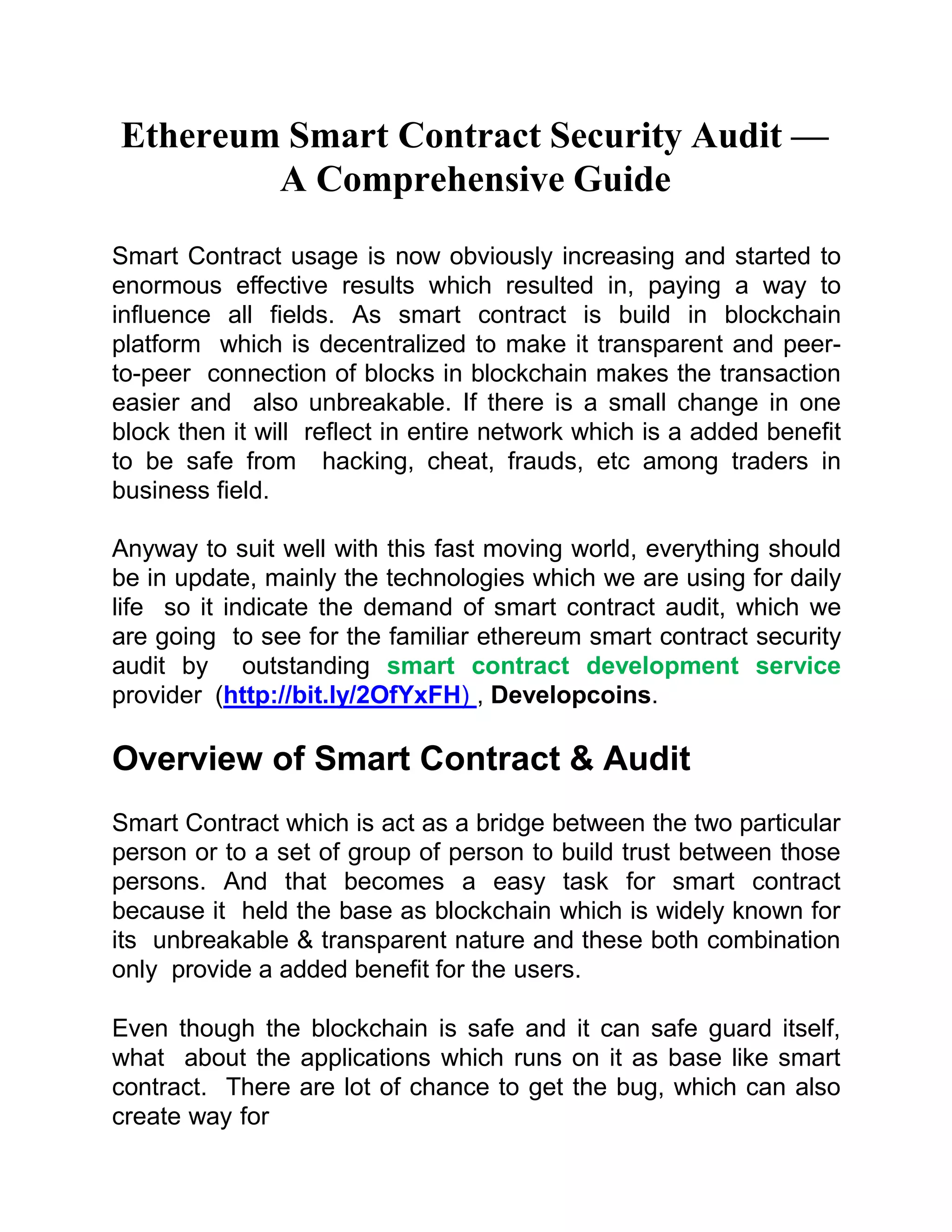 Ethereum smart contract security audit | PDF