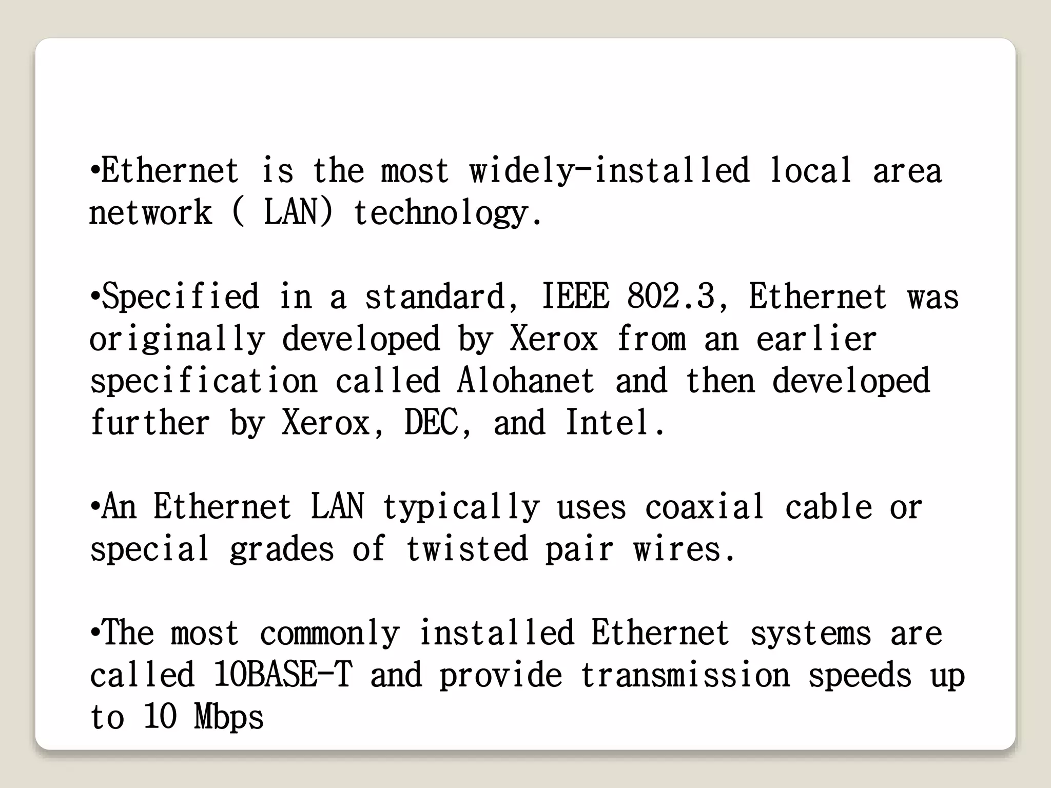 Ethernet,token ring | PPT