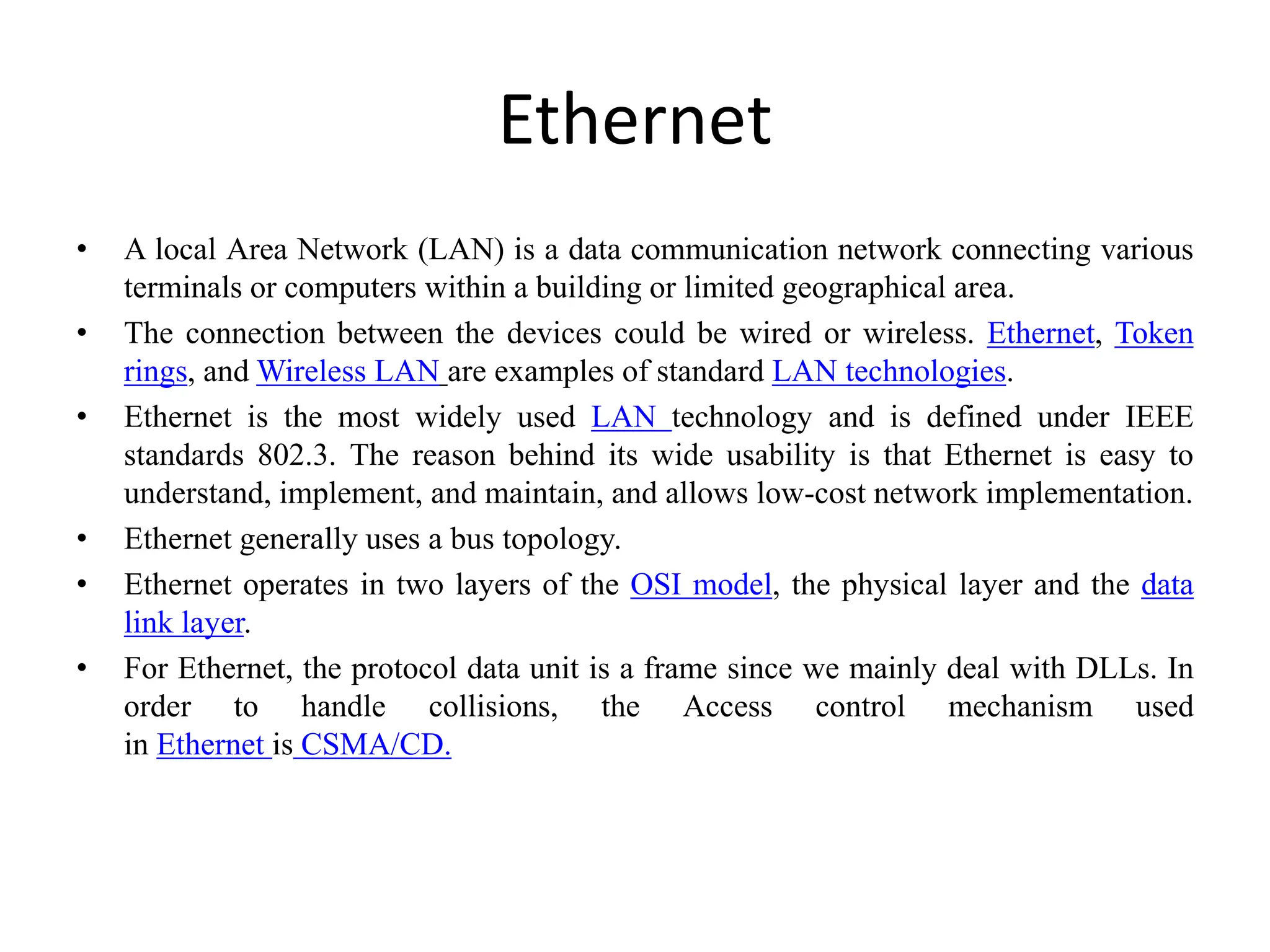 Ethernet Data link layer Local area network | PPTX